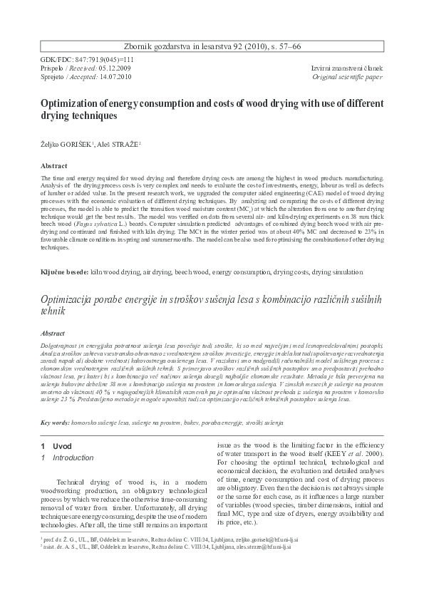 (PDF) Optimization of energy consumption and costs of wood drying with ...