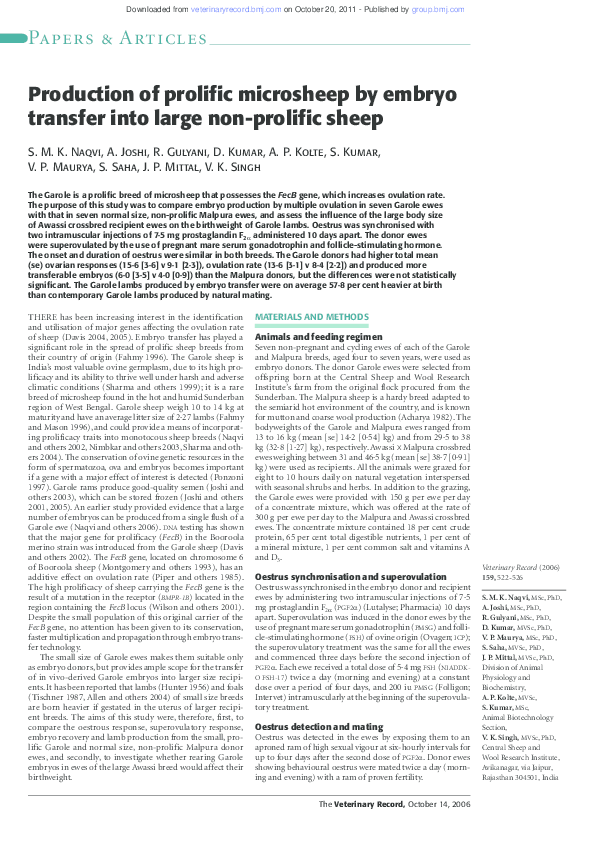 (PDF) Production of prolific microsheep by embryo transfer into large ...