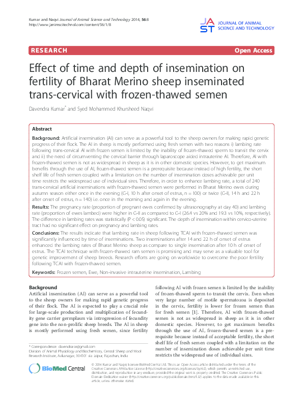 (PDF) Effect of time and depth of insemination on fertility of Bharat ...
