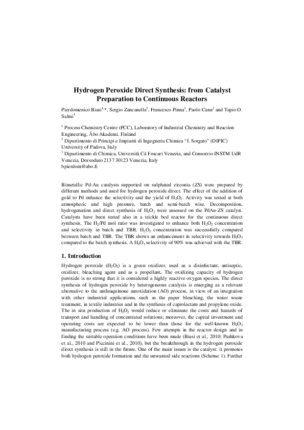 (PDF) Hydrogen peroxide direct synthesis: From catalyst preparation to ...