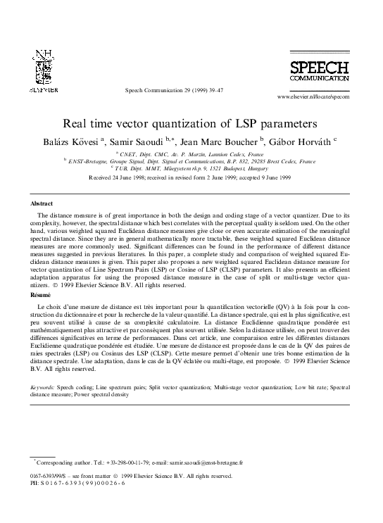 Pdf Real Time Vector Quantization Of Lsp Parameters