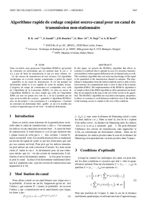 (PDF) Algorithme rapide de codage conjoint source-canal pour un canal ...