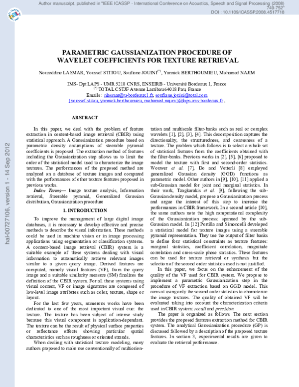 Pdf Parametric Gaussianization Procedure Of Wavelet Coefficients For Texture Retrieval