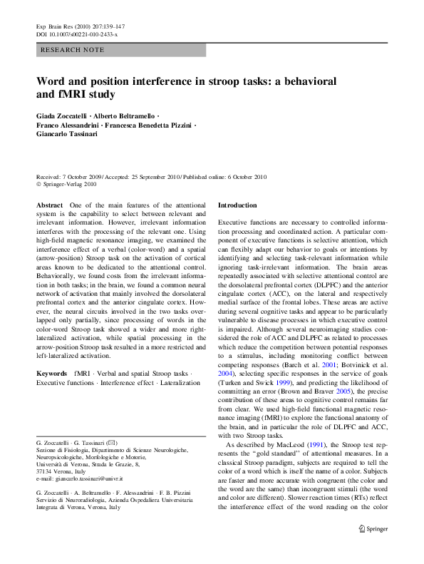 (PDF) Word and position interference in stroop tasks: a behavioral and ...