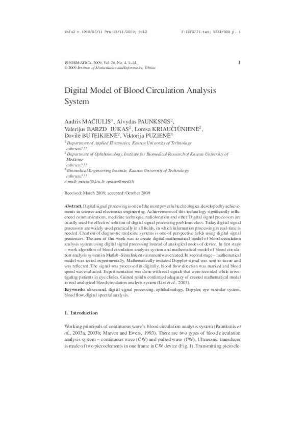 (PDF) Digital Model of Blood Circulation Analysis System