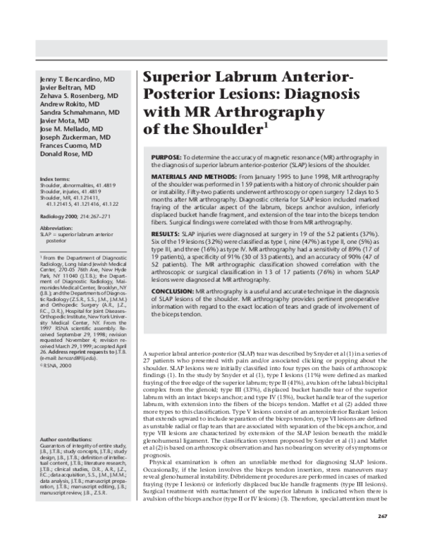 (PDF) Superior Labrum Anterior- Posterior Lesions: Diagnosis with MR ...