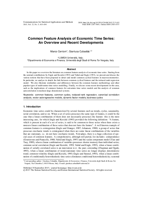(PDF) Common Feature Analysis of Economic Time Series: An Overview and ...