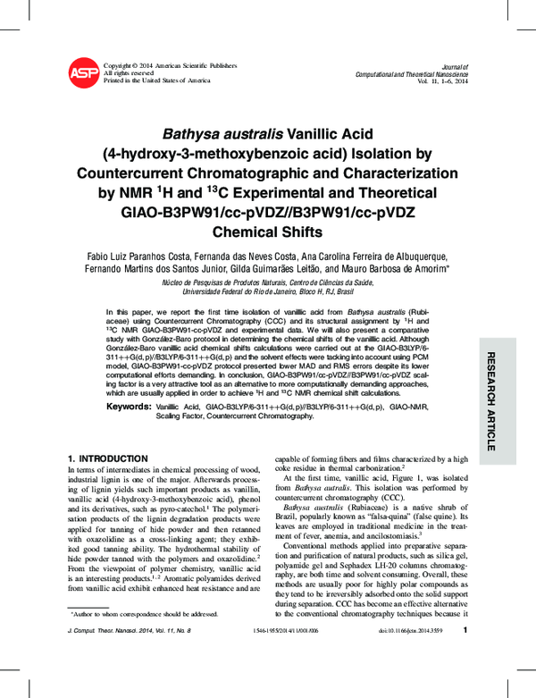 (PDF) Bathysa australis Vanillic Acid (4-hydroxy-3-methoxybenzoic acid) Isolation by ...