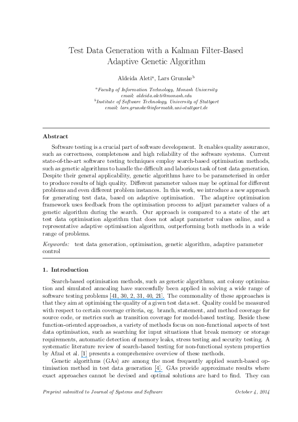 Pdf Test Data Generation With A Kalman Filter Based Adaptive Genetic
