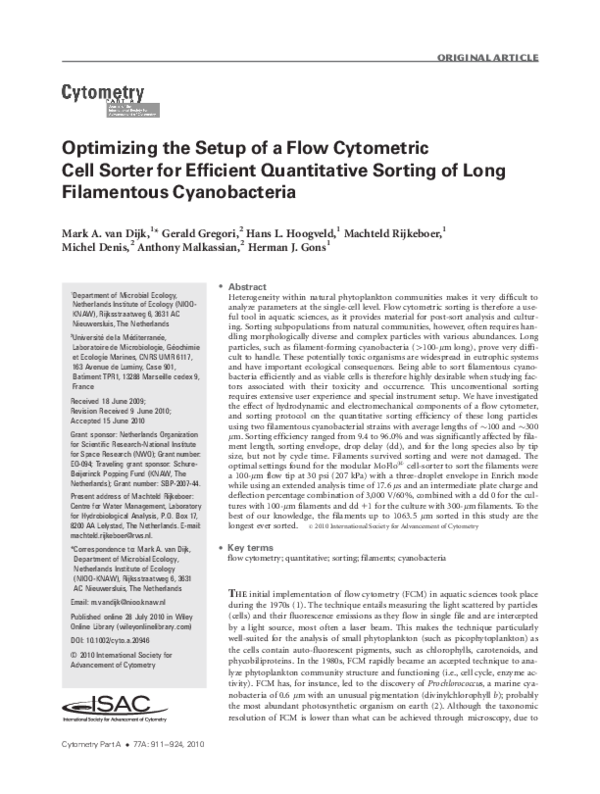 (PDF) Optimizing the Setup of a Flow Cytometric Cell Sorter for Efficient Quantitative Sorting ...