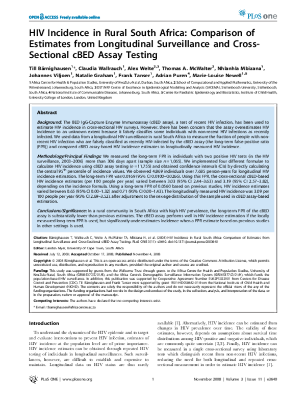 (PDF) HIV Incidence in Rural South Africa: Comparison of Estimates from ...