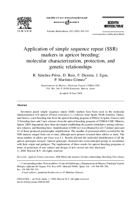 Pdf Application Of Simple Sequence Repeat Ssr Markers In Apricot