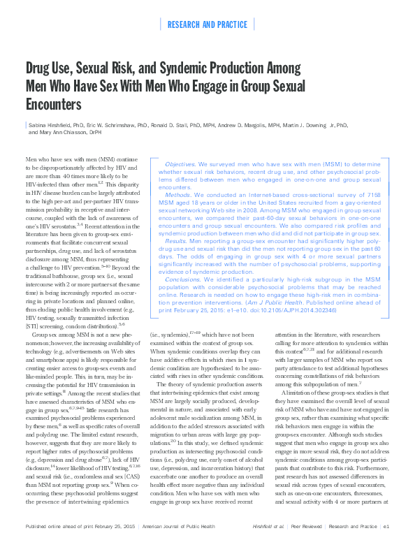 (PDF) Drug Use, Sexual Risk, and Syndemic Production Among Men Who Have ...