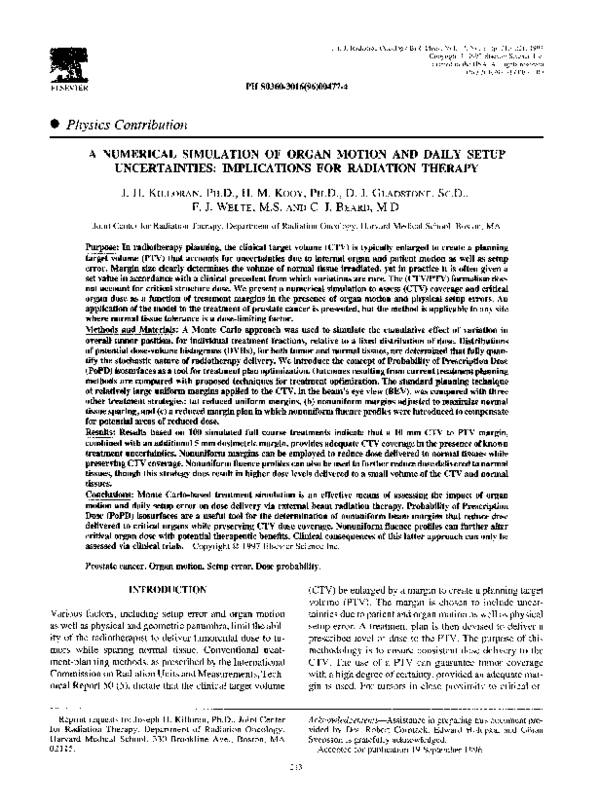 (PDF) A numerical simulation of organ motion and daily setup ...