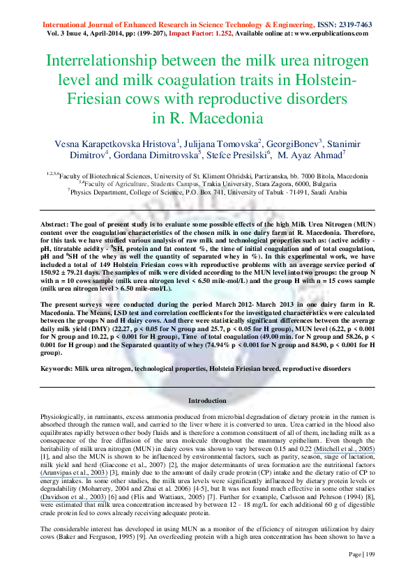 (PDF) Interrelationship between the milk urea nitrogen level and milk ...