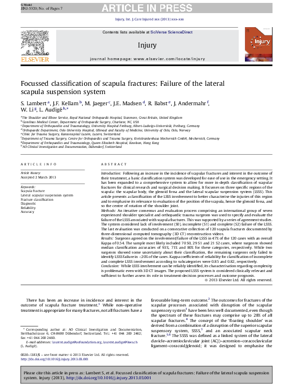 (PDF) Focussed classification of scapula fractures: Failure of the ...
