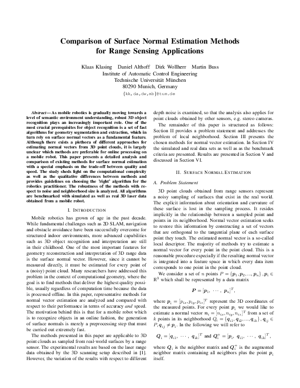(PDF) Comparison of surface normal estimation methods for range sensing ...