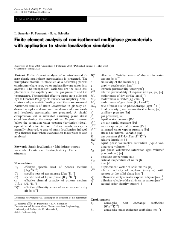 (PDF) Finite element analysis of non-isothermal multiphase geomaterials with application to ...
