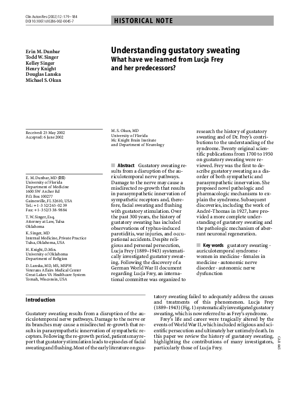 (PDF) Understanding gustatory sweating