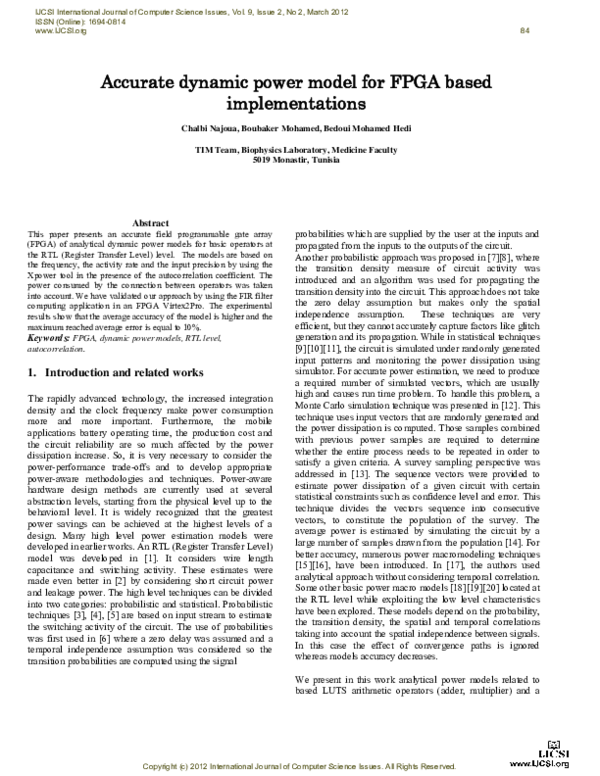 Pdf Accurate Dynamic Power Model For Fpga Based Implementations