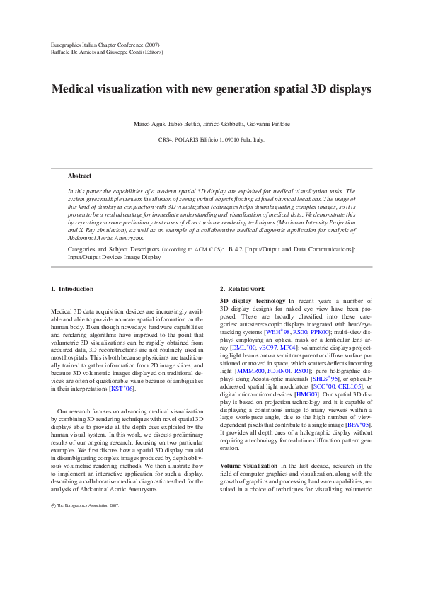 (PDF) Medical visualization with new generation spatial 3D displays