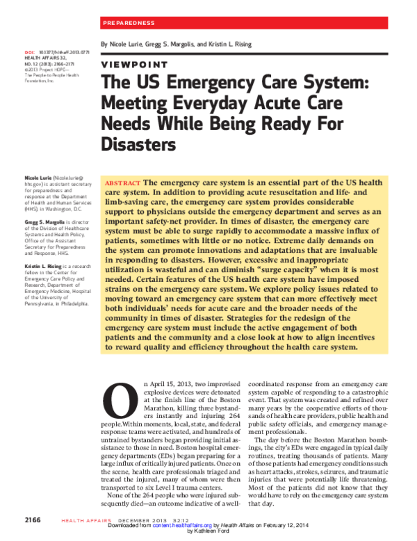 (PDF) The US Emergency Care System: Meeting Everyday Acute Care Needs ...