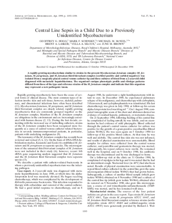(PDF) Central line sepsis in a child due to a previously unidentified ...
