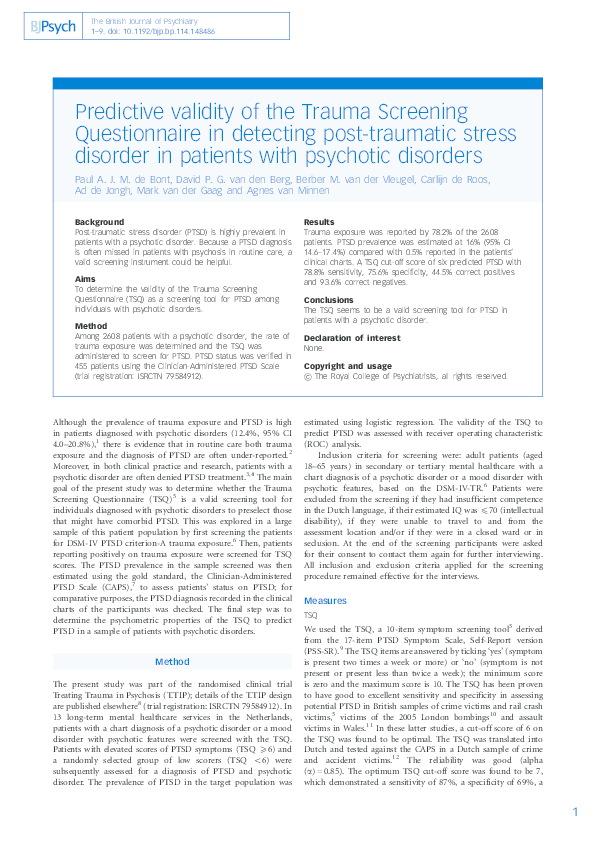 (PDF) Predictive validity of the Trauma Screening Questionnaire in ...