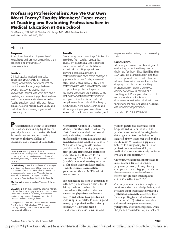 (PDF) Professing Professionalism: Are We Our Own Worst Enemy? Faculty ...