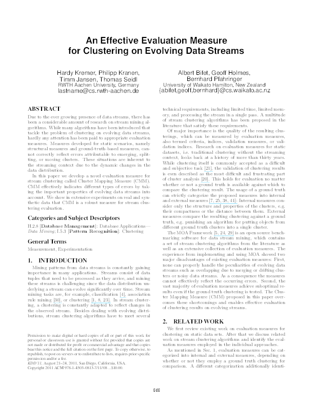 Pdf An Effective Evaluation Measure For Clustering On Evolving Data