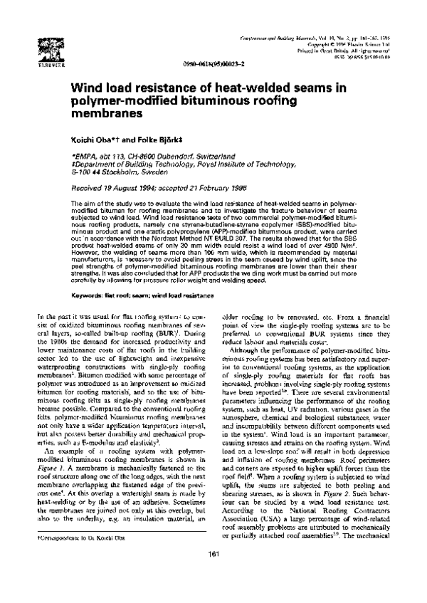 (PDF) Wind load resistance of heat-welded seams in polymer-modified ...