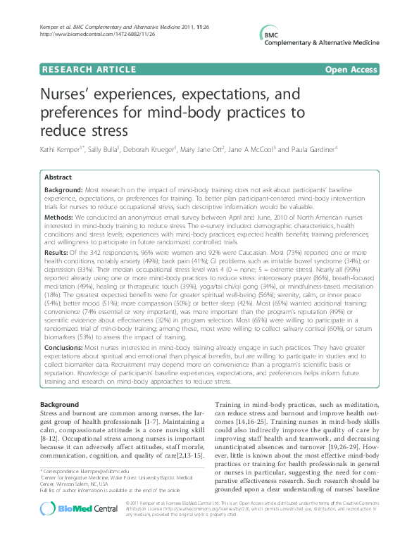 (PDF) Nurses' experiences, expectations, and preferences for mind-body ...