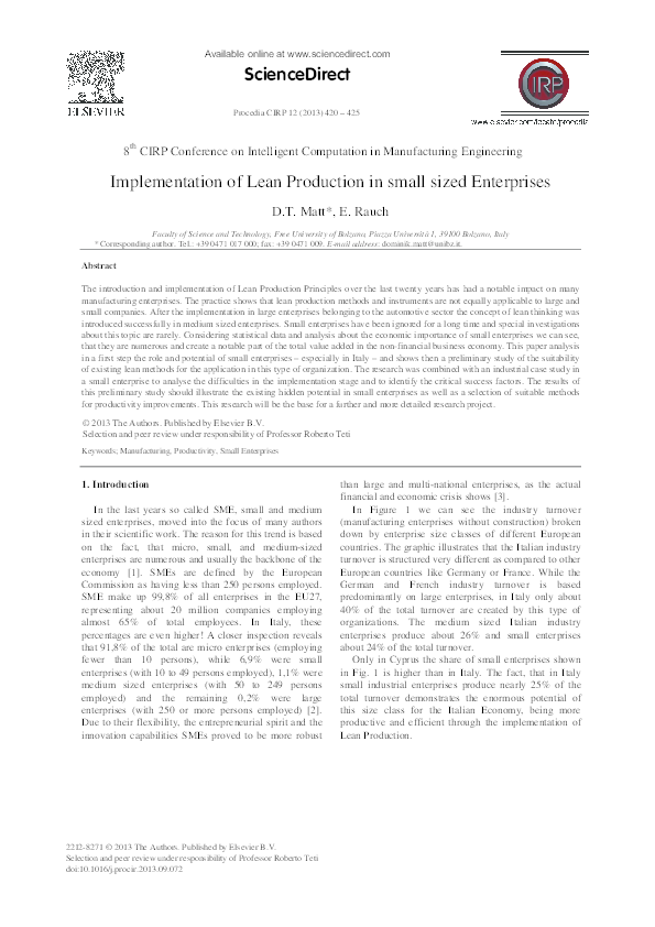 (PDF) Implementation of lean production in small sized enterprises