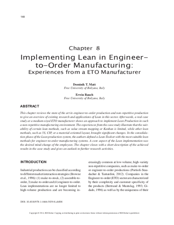 (PDF) Implementing Lean in Engineer-to-Order Manufacturing