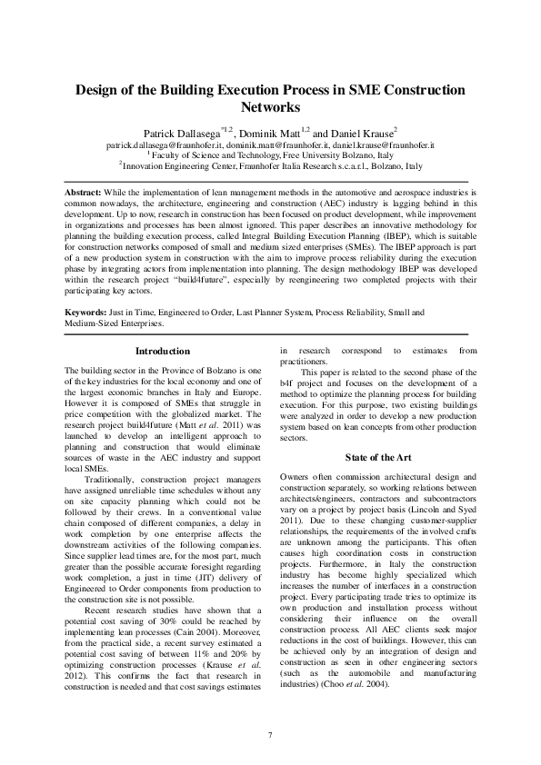 (PDF) Design of the Building Execution Process in SME Construction Networks