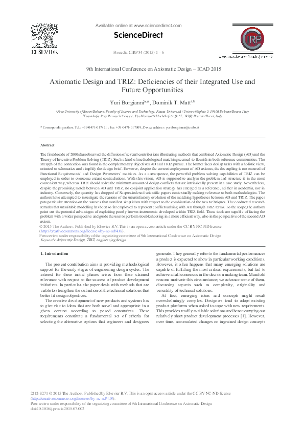 (PDF) Axiomatic Design and TRIZ: Deficiencies of their Integrated Use and Future Opportunities