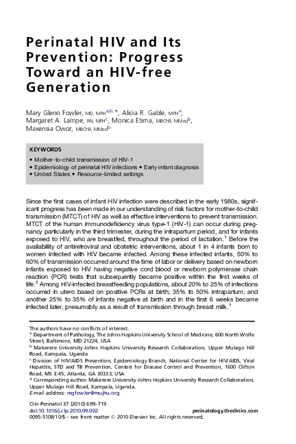 (PDF) Perinatal HIV and Its Prevention: Progress Toward an HIV-free ...
