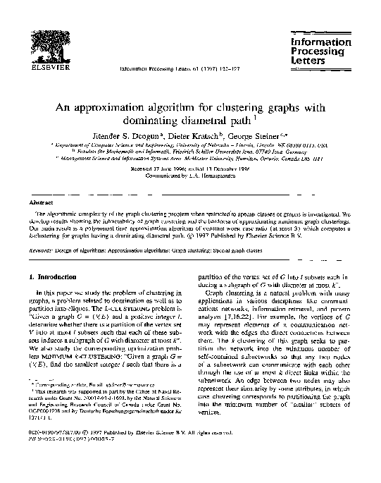 (PDF) An approximation algorithm for clustering graphs with dominating diametral path