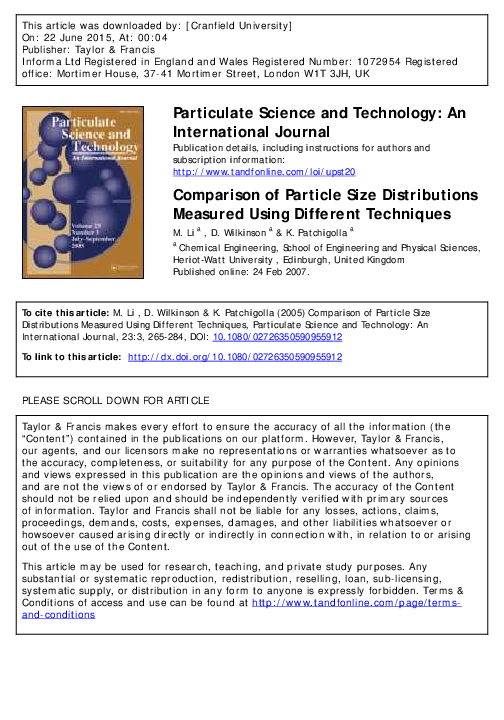 (PDF) Comparison of Particle Size Distributions Measured Using ...