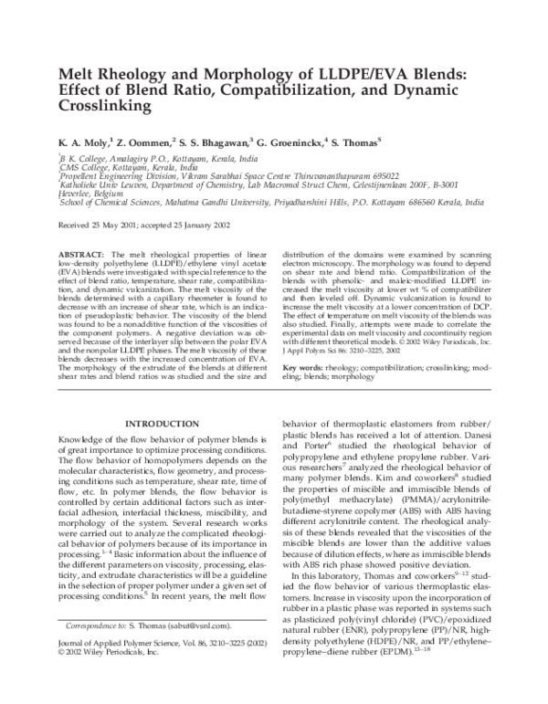 (PDF) Melt rheology and morphology of LLDPE/EVA blends: Effect of blend ...