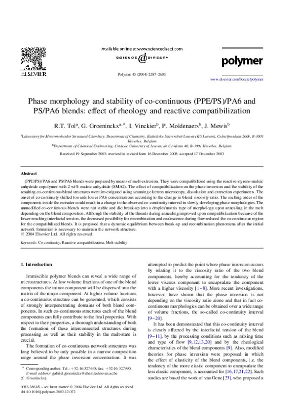 (PDF) Phase morphology and stability of co-continuous (PPE/PS)/PA6 and ...