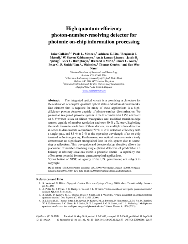 (PDF) High quantum-efficiency photon-number-resolving detector for photonic on-chip information ...