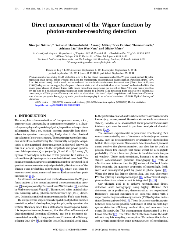 (PDF) Direct measurement of the Wigner function by photon-number-resolving detection