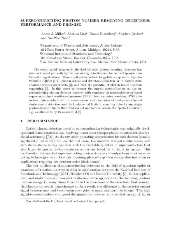(PDF) Superconducting Photon Number Resolving Detectors: Performance and Promise