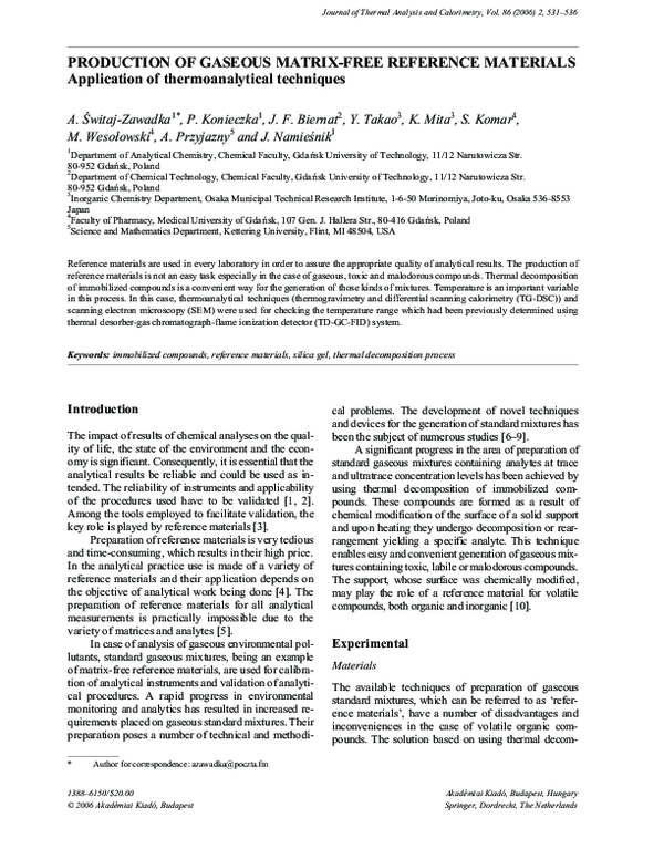(PDF) Production of gaseous matrix-free reference materials
