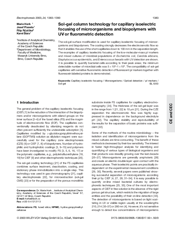 (PDF) Sol-gel column technology for capillary isoelectric focusing of microorganisms and ...