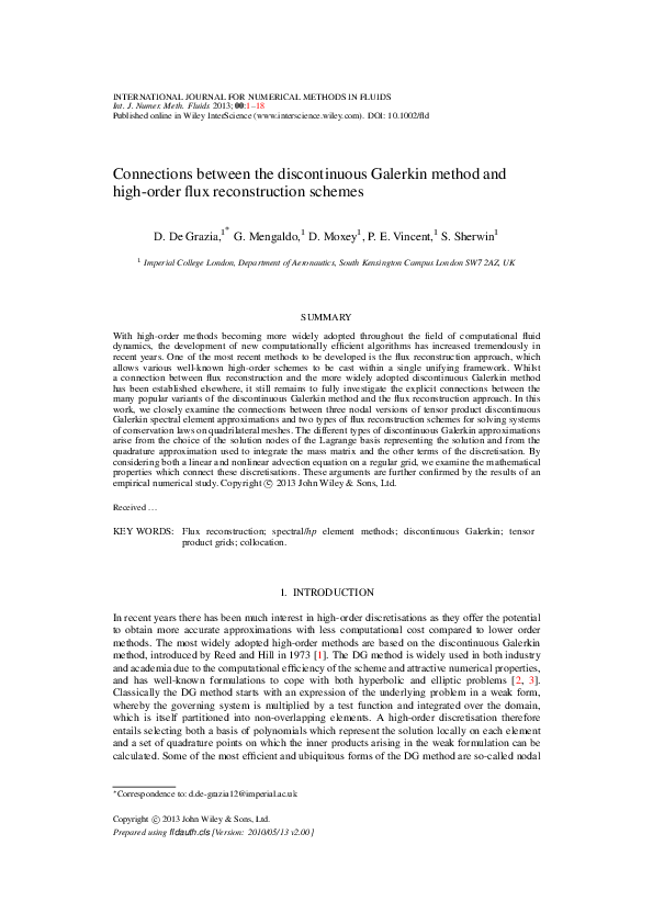Pdf Connections Between The Discontinuous Galerkin Method And High Order Flux Reconstruction