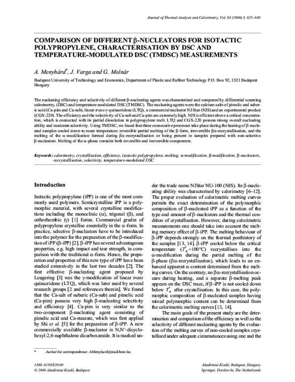 (PDF) Comparison of different -nucleators for isotactic polypropylene ...