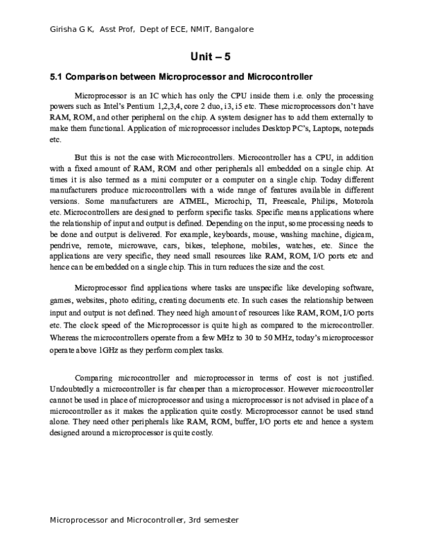 (DOC) 5th unit notes for Microprocessor, 3rd sem students