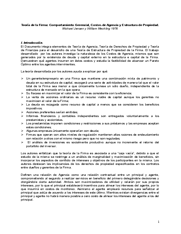 (DOC) Teoria de la agencia Jensen y Meckling